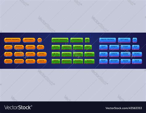 Glossy Buttons For Game Or App Menu Interface Set Vector Image