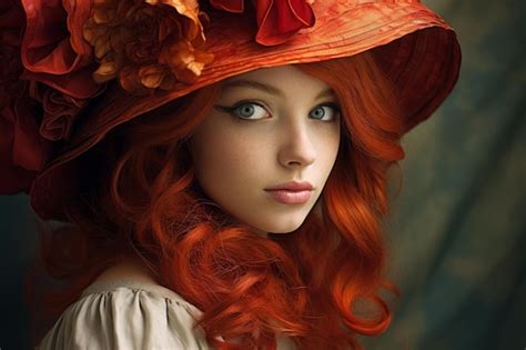 Enigmatic Redhead In Vintage Hat Premium Ai Generated Image