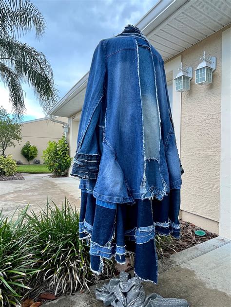 Upcycled Denim Asymmetrical Coat Size L Etsy