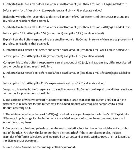 Indicate The Buffer S Ph Before And After A Small Chegg Com