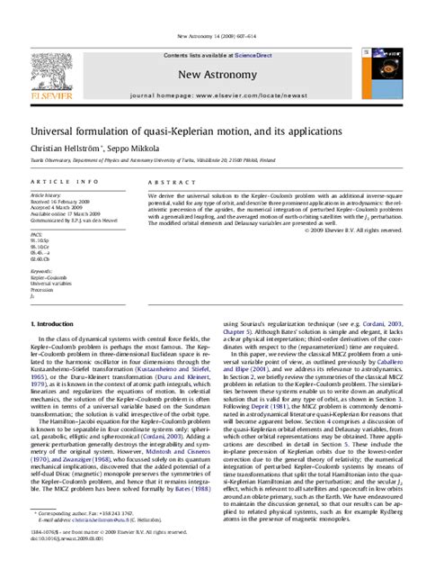 pdf universal formulation of quasi keplerian motion and its applications