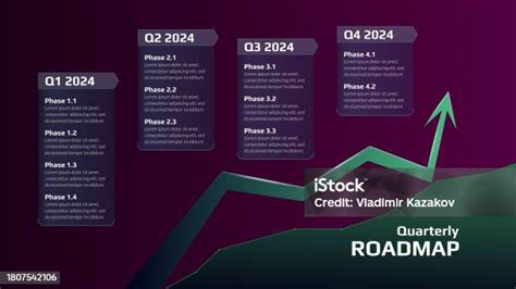 상향 추세 화살표와 진한 보라색 배경의 단계가 있는 로드맵 비즈니스 프레젠테이션을 위한 타임라인 인포그래픽 템플릿입니다 벡터
