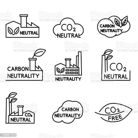 탄소 중립 Co2 재활용 아이콘 세트입니다 에코 팩토리 기호 순 탄소 발자국 제로 대기 오염 없음 아이콘에 대한 스톡 벡터 아트 및 기타 이미지 Istock