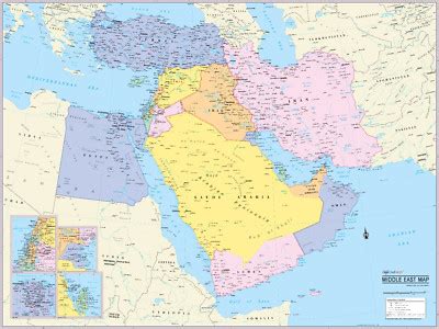 Cool Owl Maps Middle East Wall Map Poster Paper 40x30 Ebay