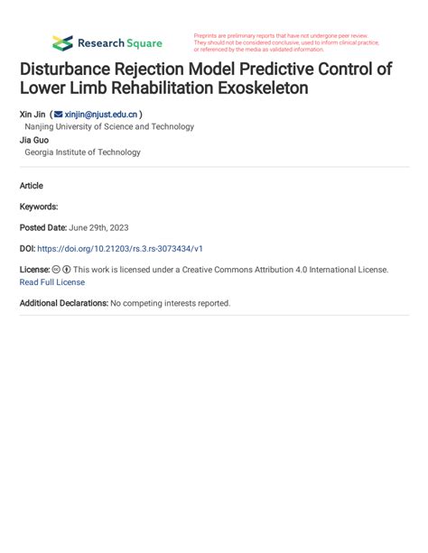 Pdf Disturbance Rejection Model Predictive Control Of Lower Limb