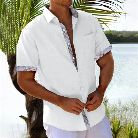 Eqwljwe Beach Shirts For Mens Casual Wrinkle Free Shirts Solid Color