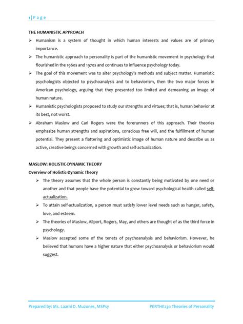 Unit 14 Abraham Maslow Holistic Dynamic Theory 1 Pdf Self Actualization Humanistic