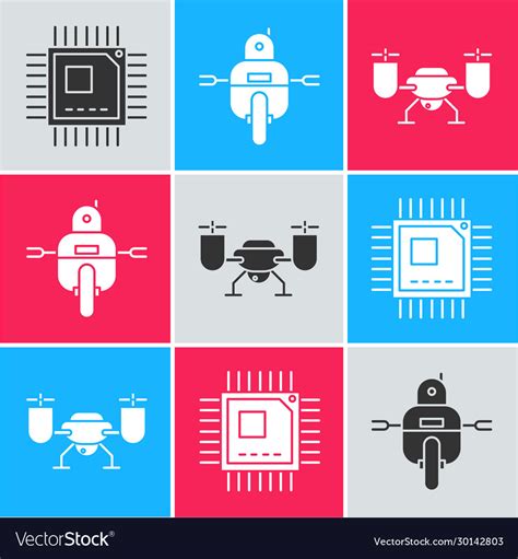 Set Processor With Microcircuits Cpu Robot Vector Image