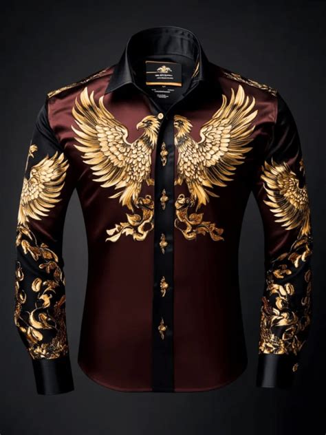 Mens Luxury Vintage Contrast Eagle Long Sleeve Shirt Mens Luxury