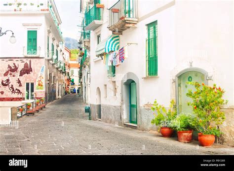 Narrow Street In Small Italian Town Famous For Its Ceramic Decoration