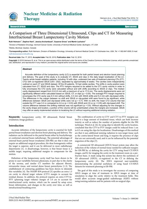 Pdf A Comparison Of Three Dimensional Ultrasound Clips And Ct For Measuring Interfractional