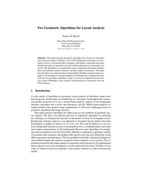 Pdf Two Geometric Algorithms For Layout Analysis