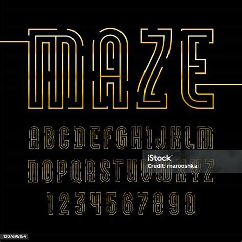 황금 얇은 라인 이름에서 글꼴미로 유행 간단한 알파벳 Sans 세리프 현대 골드 문자와 숫자 벡터 일러스트 레이터 10 Eps