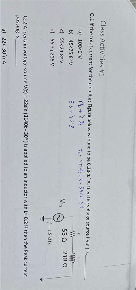 Solved Class Activities 1q 1 ﻿if The Total Current For The