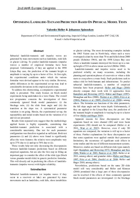 Pdf Optimising Landslide Tsunami Prediction Based On Physical Model Tests
