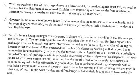 Solved A When We Perform A Test Of Linear Hypotheses In A