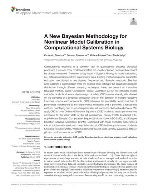 Pdf A New Bayesian Methodology For Nonlinear Model Calibration In Computational Systems Biology