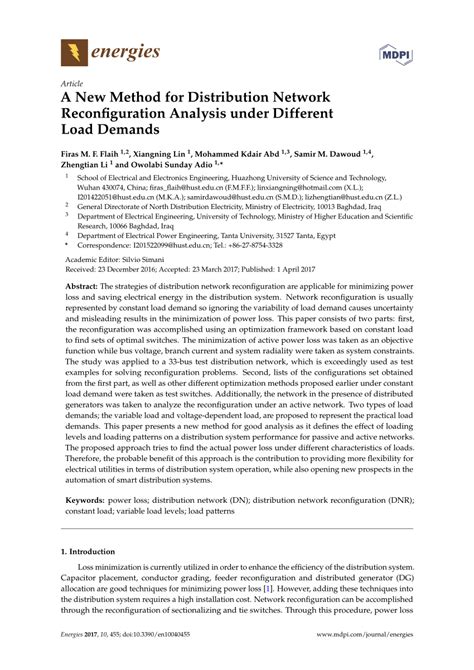 Pdf A New Method For Distribution Network Reconfiguration Analysis