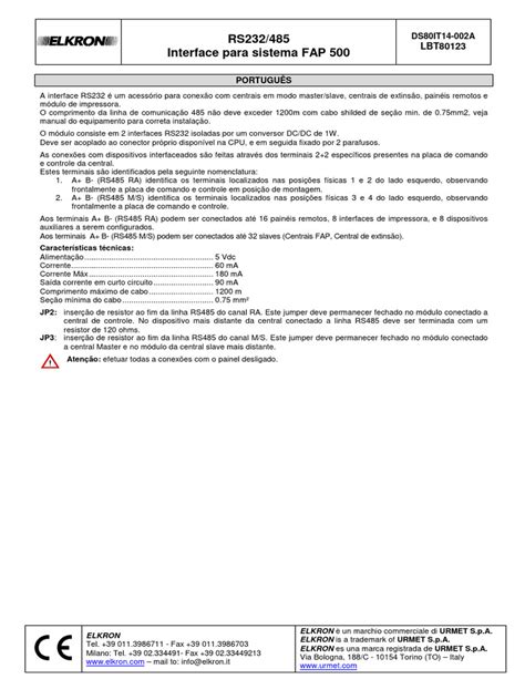 Rs232 485 Interface Para Sistema Fap 500 Pdf Eletrônicos Ciência Da Computação