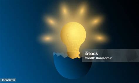 미래 아이디어 개념입니다 전구 전기와 깨진 달걀 껍질 빛나는 상징 기술 추상적 아이디어 벡터 사업 아이디어의 그래픽 디자인 개념 어두운 배경에서 빛납니다 개념에 대한 스톡