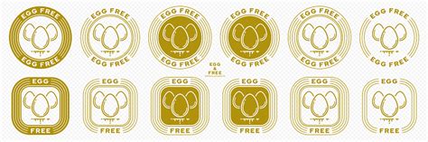 포장 제품을 위한 개념 스탬프 세트입니다 라벨링 계란이 첨가되지 않았습니다 계란 아이콘과 흐르는 성분 라인스탬프 이 제품은