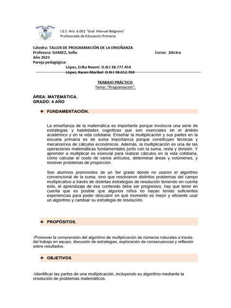 Planif Mat 1er Entrega Pdf Educación Primaria Aprendizaje