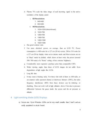 LCD VS CRT VS LED VS PLASMA DISPLAY VS OLED VS LED BACKLIGHT LCD DOCX Consumer Electronics