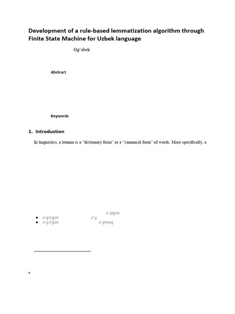 Development Of A Rule Based Lemmatization Algorithm Through Finite