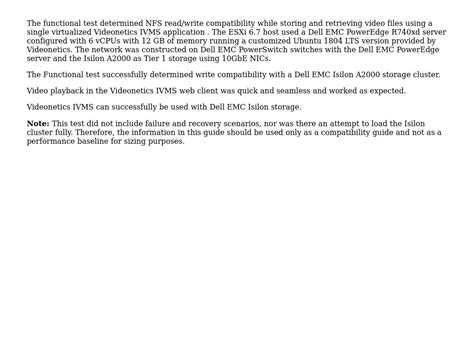 Test Summary Functional Verification Guide Dell Emc Storage With Videonetics Ivms Dell