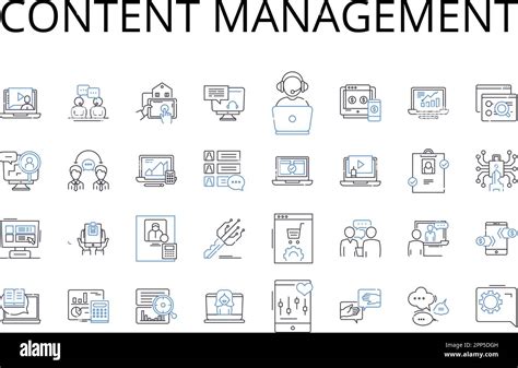 Content Management Line Icons Collection Social Media Project Management Customer Service