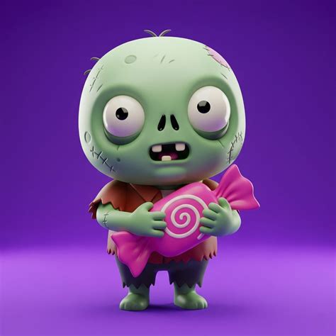 Spooky 🍬 Cute Zombie With Candy 3d Print Model Desk Buddy Figurine