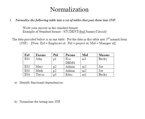 Solved Normalize The Following Table Into A Set Of Tables
