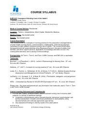 NUR 235 Syllabus SU19 Pdf COURSE SYLLABUS NUR 235 Concepts Of Nursing Care Of The Adult I 7