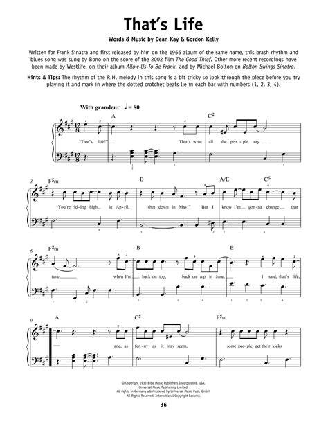 Thats Life By Frank Sinatra Sheet Music For Really Easy Piano At Sheet