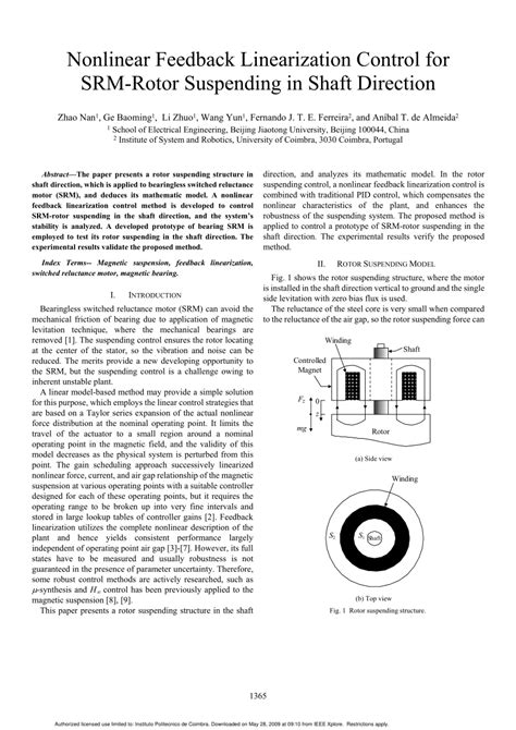 Pdf Nonlinear Feedback Linearization Control For Srm Rotor Suspending In Shaft Direction