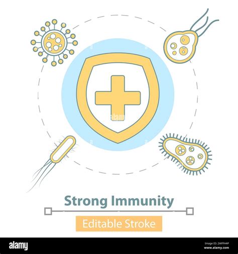 Vector Icon Of Strong Immune System Protection Against Virus Germs And