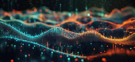 Abstract Digital Landscape With Vibrant Waves And Glowing Particles Representing Data