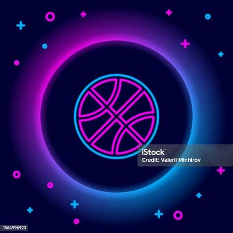 검은 색 배경에 고립 된 빛나는 네온 라인 농구 공 아이콘 스포츠 기호 다채로운 개요 개념 벡터 가죽에 대한 스톡 벡터 아트 및 기타 이미지 Istock