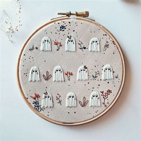 Ghosts In The Garden Finished Embroidery Art Work Cute Spooky Kawaii Halloween Craft T And
