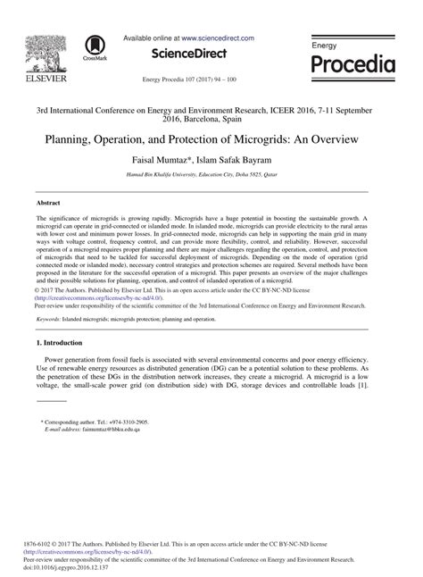 PDF Planning Operation And Protection Of Microgrids An Overview