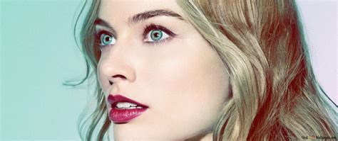 Margot Robbie Blue Eyes Red Lips 2k Wallpaper Download