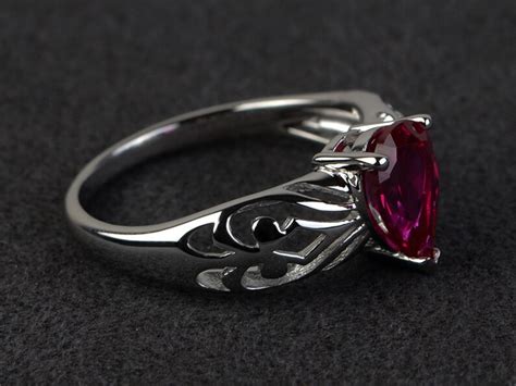 Ruby Ring Red Ruby Engagement Ring Created Gemstone Rings Etsy