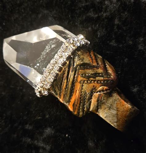Faceted Polished Quartz Point Sculpted Ring Size 7 Modern Art Deco