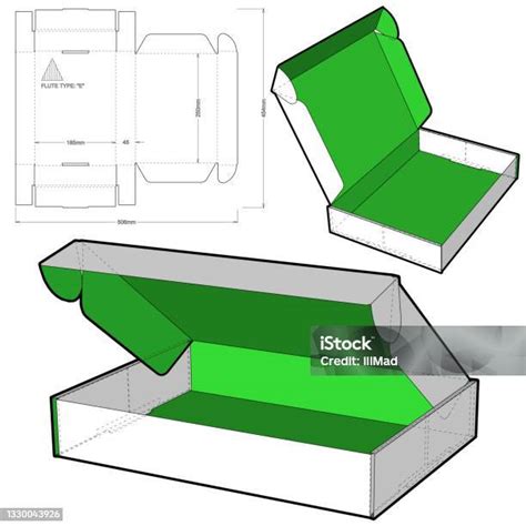 우편물을 보내기 위한 골판지 상자 플루트 타입 E 및 다이 컷 패턴 조립의 용이성 접착제에 대한 필요가 없습니다 Eps 파일은