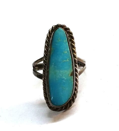 Native American Silver And Turquoise Ring Size 8 Etsy