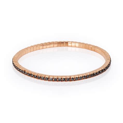 Bracciale Tennis Elastico Uomo Mano Jewels Oro Rosso Diamanti Neri