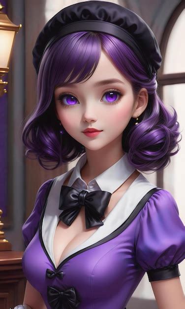 Premium Photo Cute Anime Girl Purple Dress White Shirt