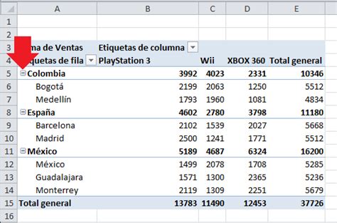 Ocultar filas en una tabla dinámica Excel Total