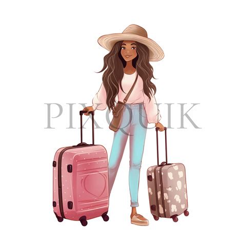 Travel Girl Clipart Vacation Graphics Nursery Art Digital Download