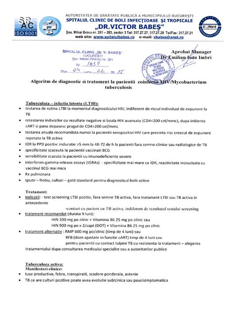 Protocol Algoritm De Diagnostic Si Tratament La Pacienti Cu Infectie Hiv Pdf